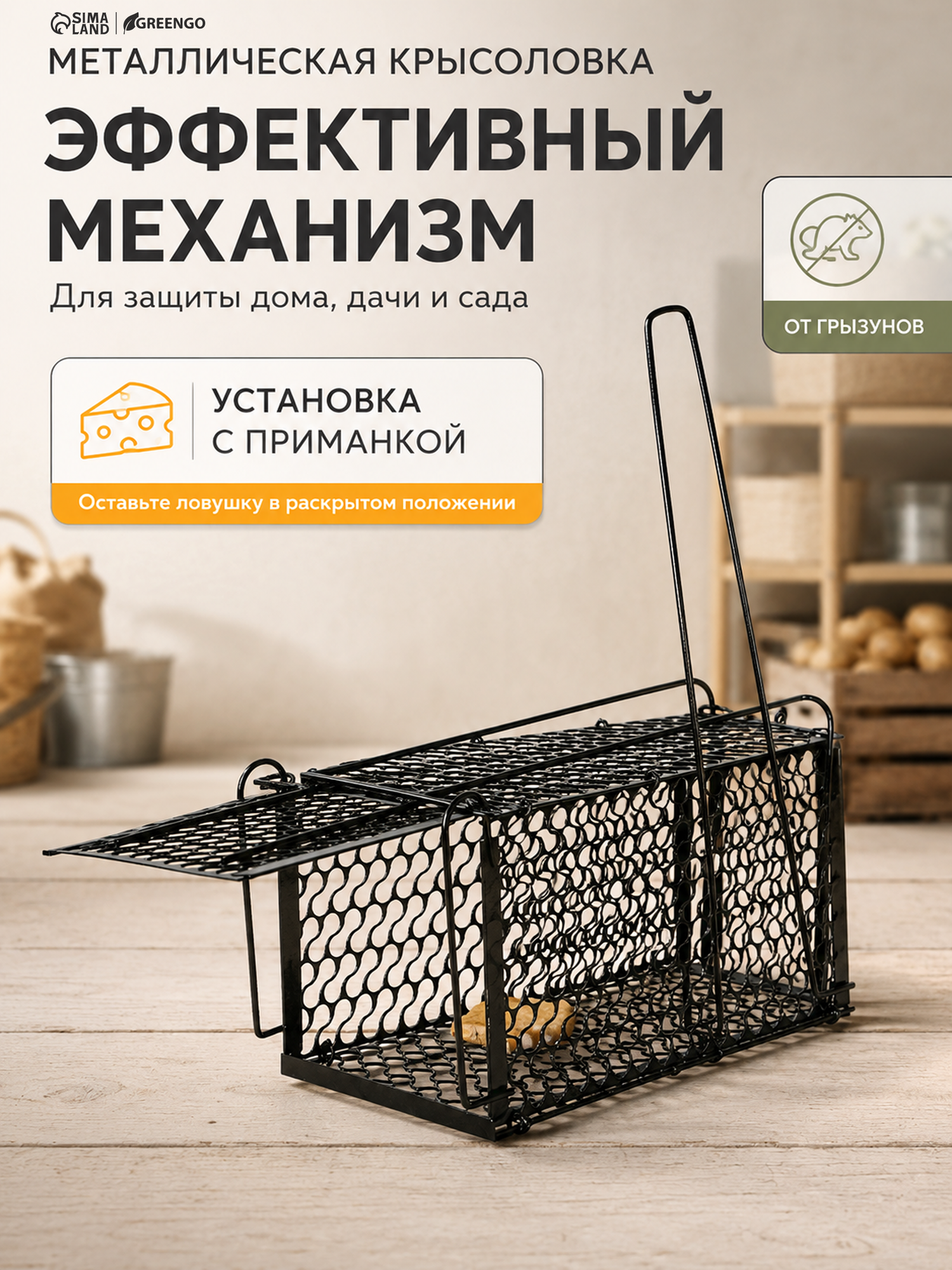 Крысоловка, 24 × 12 × 12 см, металлическая, для дома и дачи, Greengo