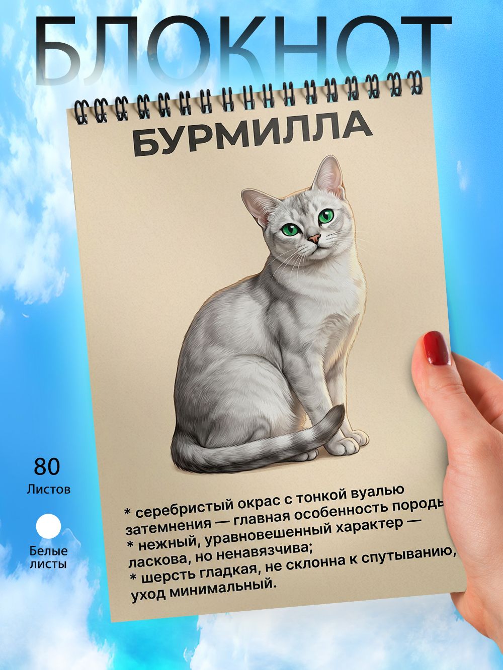 Блокнот А6 - Кошка - Бурмилла
