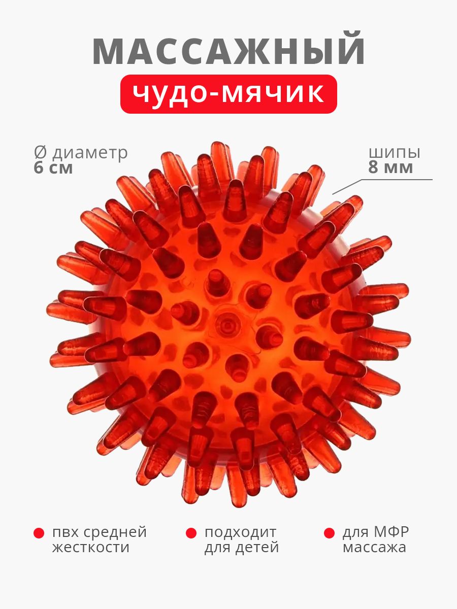 Массажный Чудо мячик для тела с шипами, медицинский массажер для рук, ног, стоп, красный