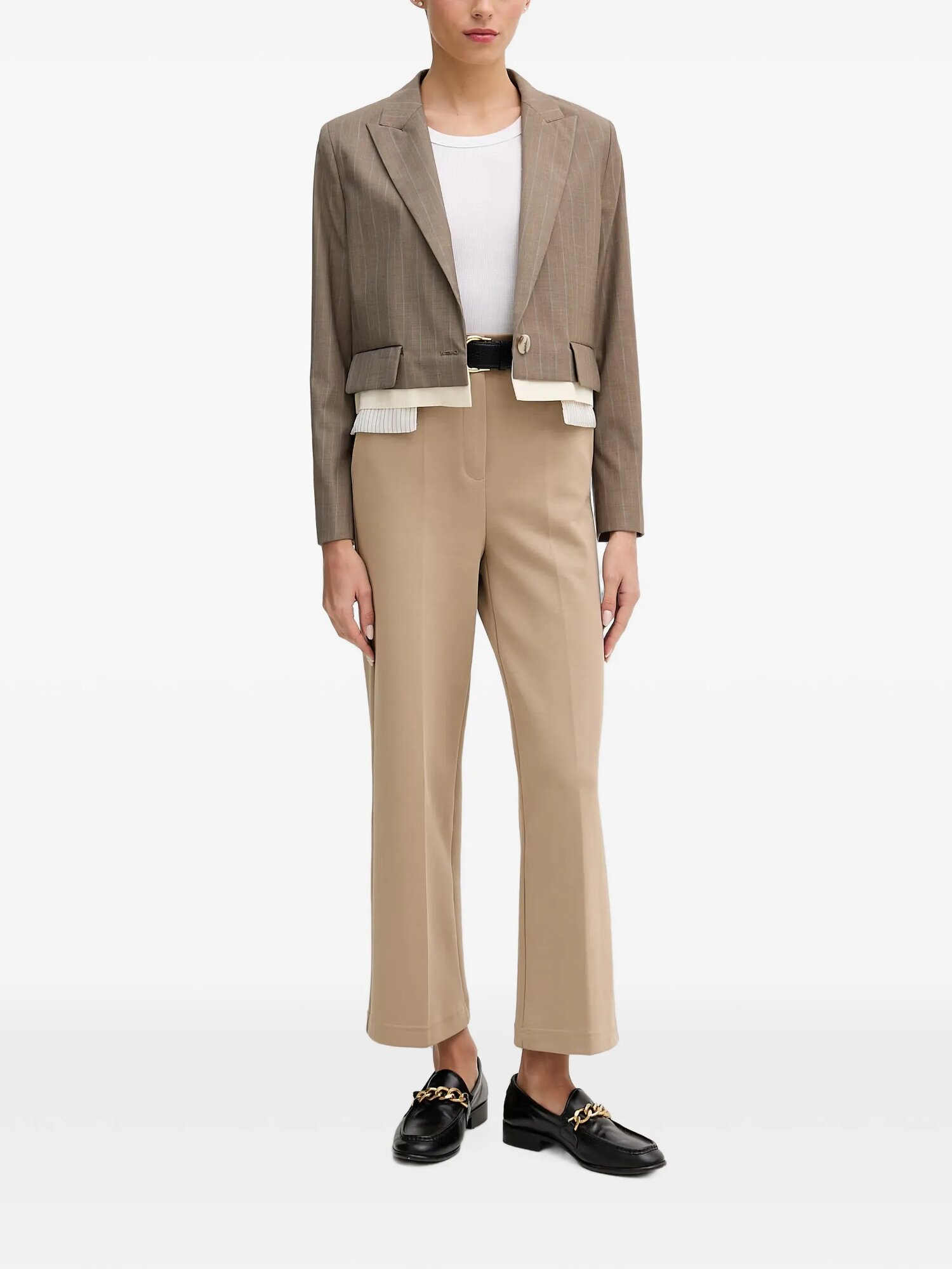 Пиджак Sisley Pinstripe-pattern cropped blazer, размер 42, brown — фото 1