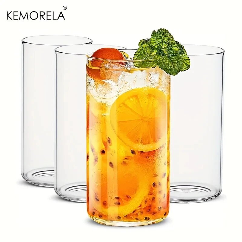 KEMORELA Прозрачные стеклянные стаканы для сока, воды, молока 560ML-4PCS