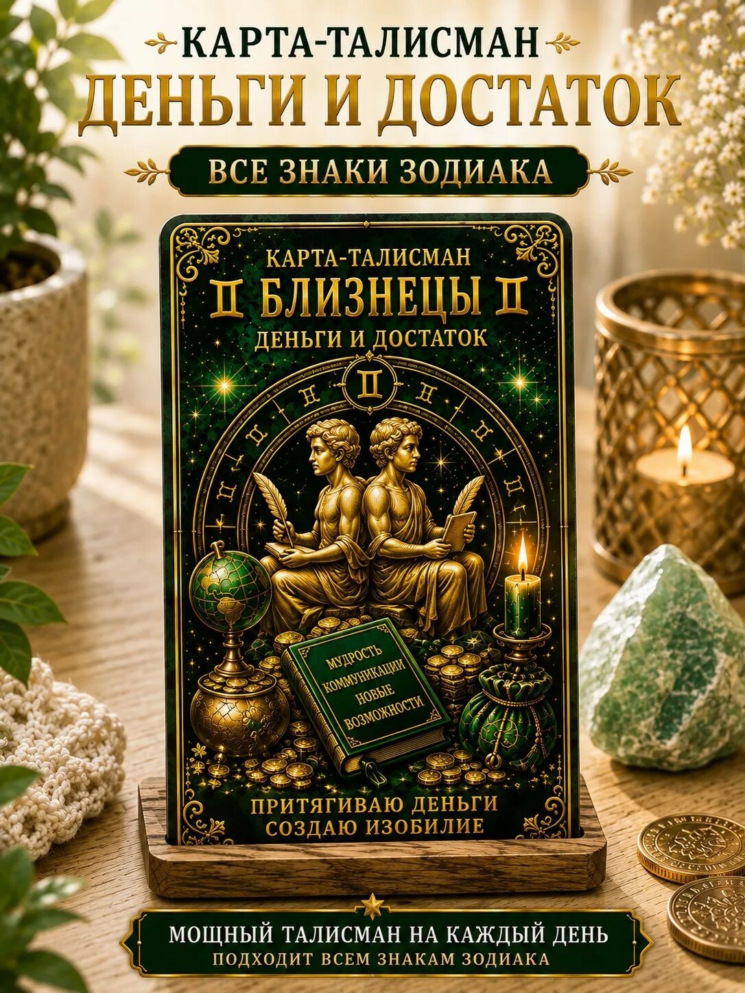 Амулет Близнецы на деньги и удачу, карта-талисман богатства, знак зодиака