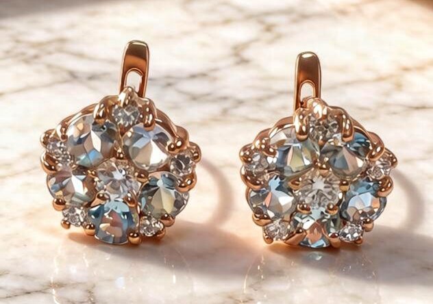 Серьги Эстерелла, серебро, 925 проба, золочение, топаз, фианит