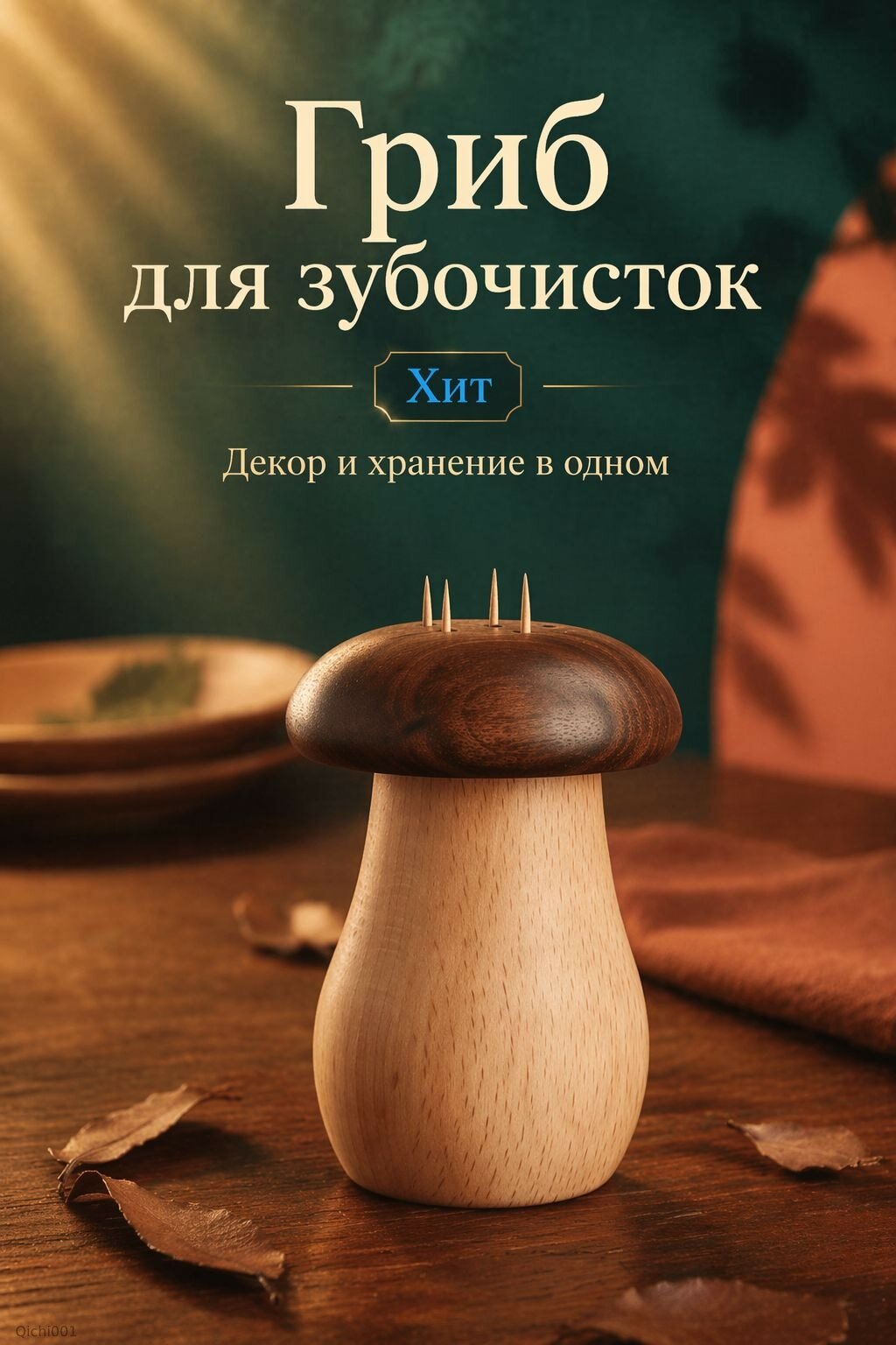 Держатель для зубочисток из цельного дерева в форме гриба, Артикул: 5304855089