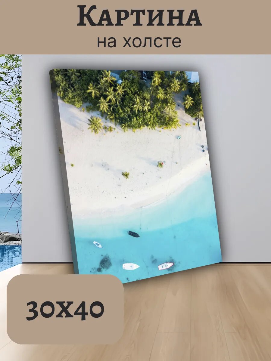 Картина Постер Мальдивы Maldives 30x40 аэропанорама пляжа