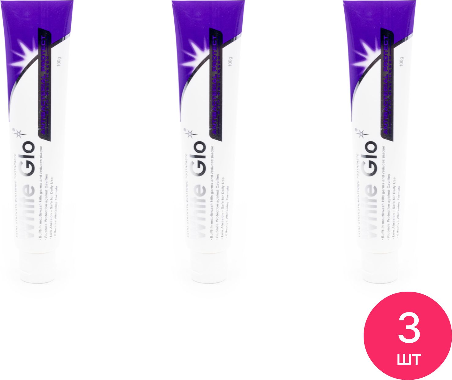 Зубная паста White Glo / Вайт Гло Antibacterial Protect With Mouthwash с эвкалиптовым маслом отбеливающая c антибактериальным эффектом и ополаскивателем 100г / уход за полостью рта (комплект из 3 шт)