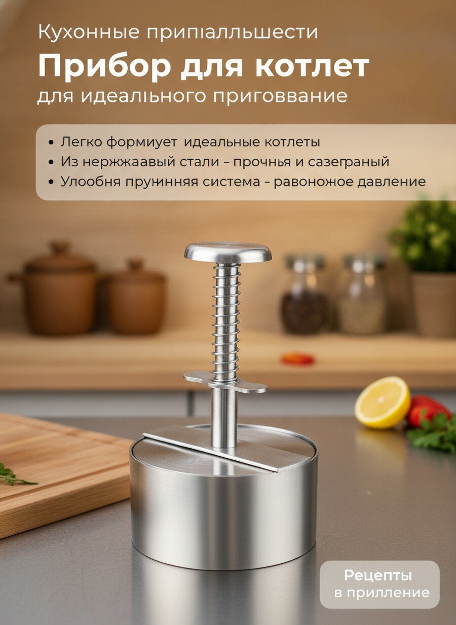 Пресс для мяса из нержавеющей стали круглый, диаметр 9 см, Ручной кухонный инструмент, Для бургеров и котлет