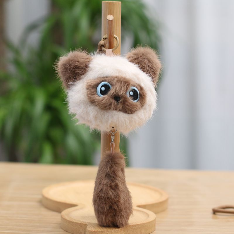 Мягкая игрушка Кот с вытягивающимся хвостом, брелок для сумки, подвеска, плюшевый кот, 12 см, Цвет: Светло-коричневый