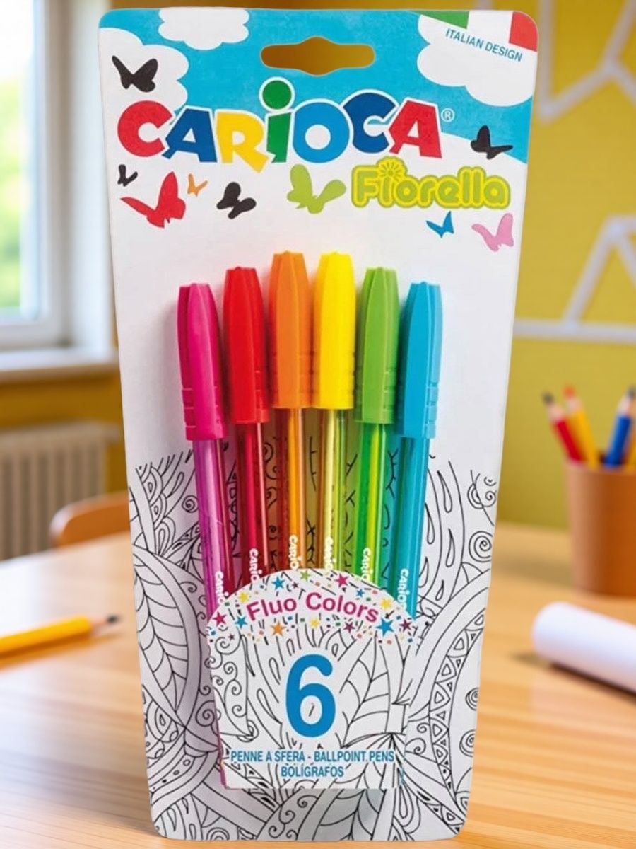 CARIOCA Fiorella набор шариковых ручек 1 мм, 6 цветов ассорти, 42774