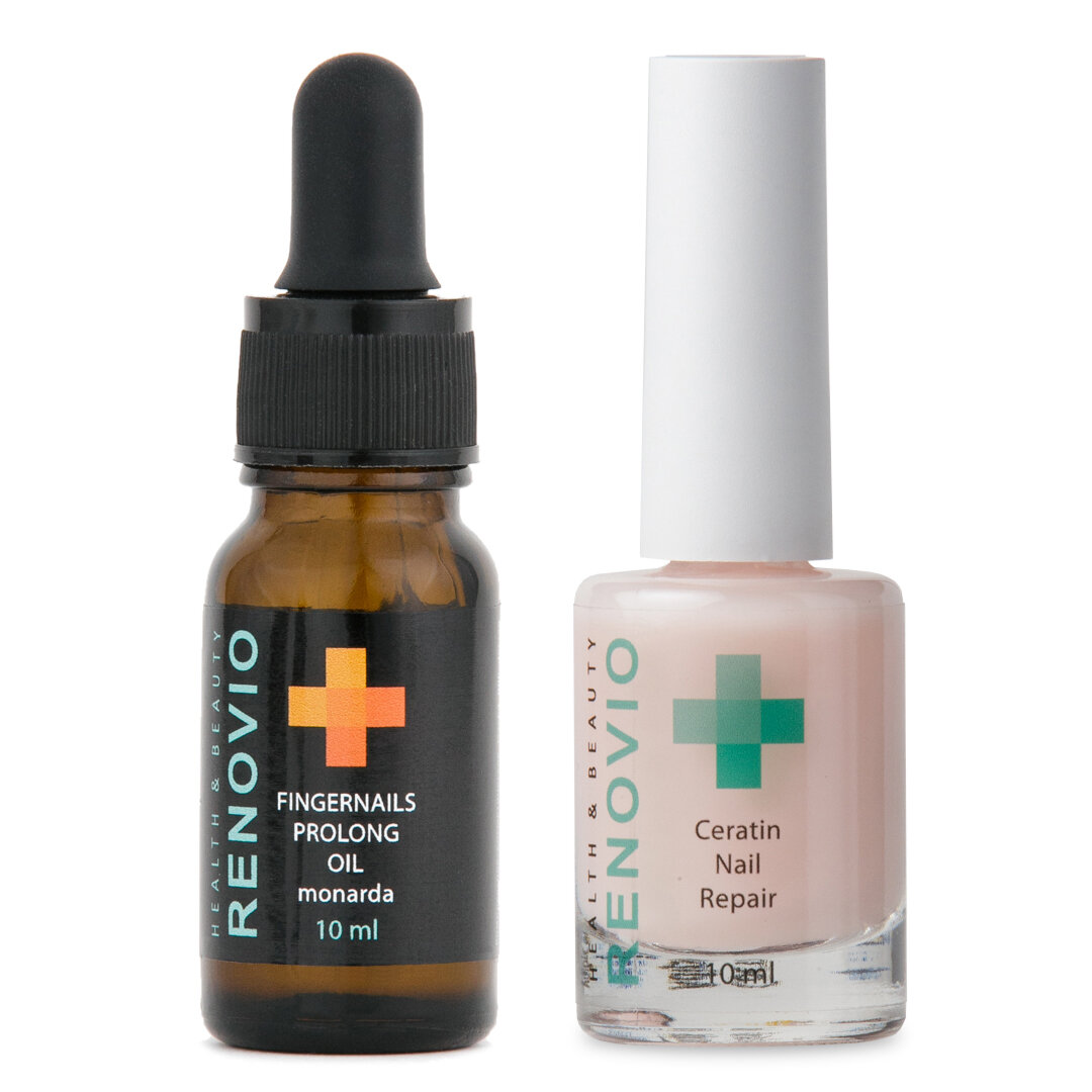 RENOVIO, Масло монарды восстановление для ногтей fingernails prolong oil monarda + укрепляющий лак для ногтей с кератином ceratin nail repair, набор 2 шт
