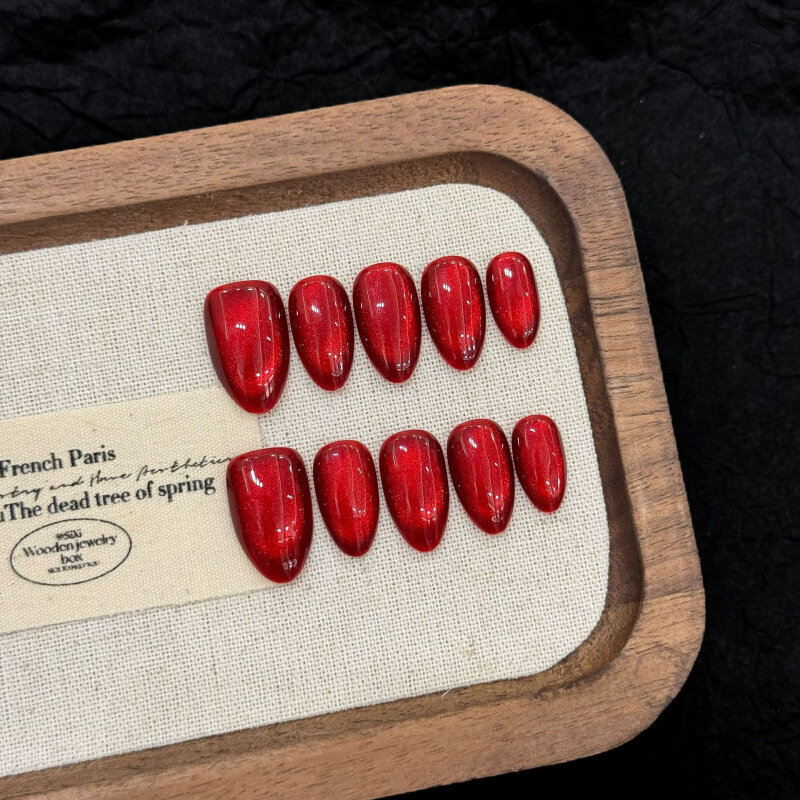 Рубиновые стеклянные бусины Кот-ай, накладные ногти короткой квадратной формы, осенне-зимний стиль, простой и