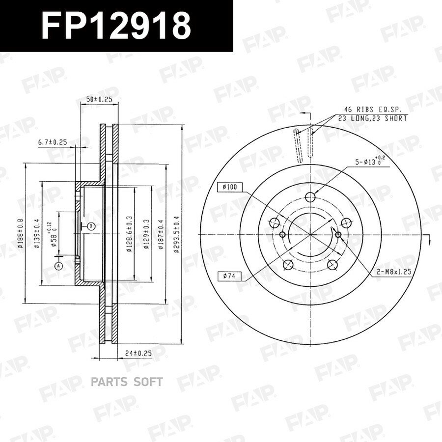 Диск тормозной SUBARU Impreza Estate/Wagon Plus 2.0L 1998.09-2000.09 перед. Антикоррозийное покрытие GEOMET® FAP FAP FP12918 | цена за 1 шт