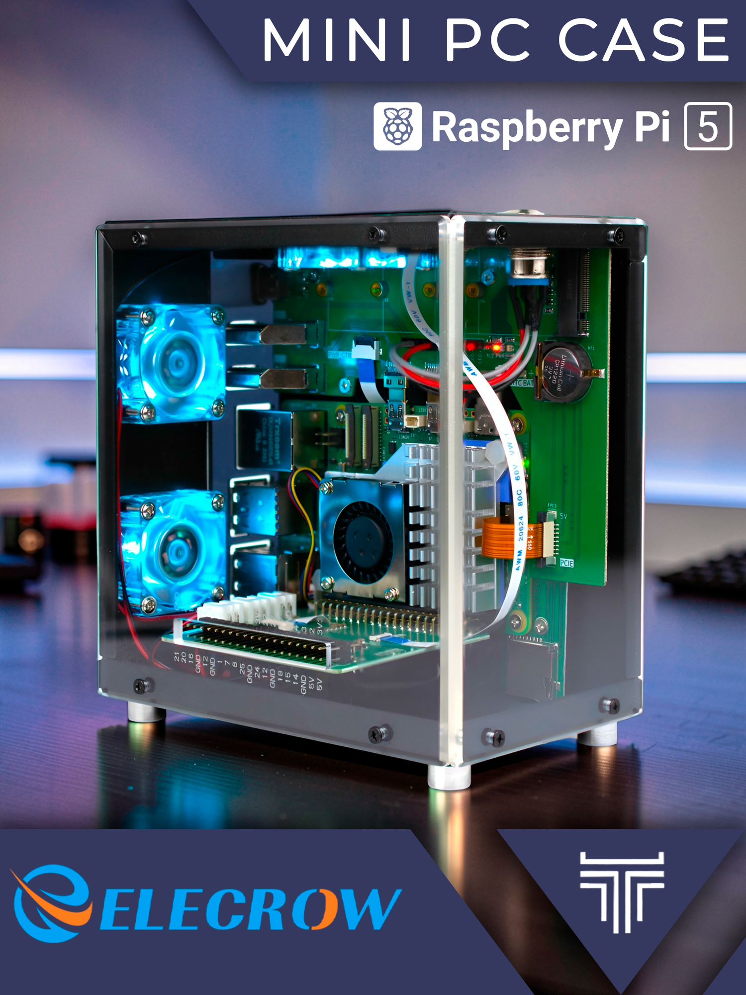 Корпус Mini PC Case c 1.3 дюймовым OLED экраном для Raspberry Pi 5