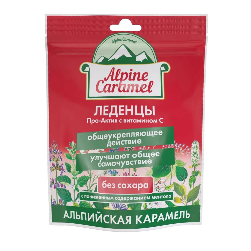 Alpine Caramel Альпийская карамель Про-актив леденцы с витамином С без сахара 75г