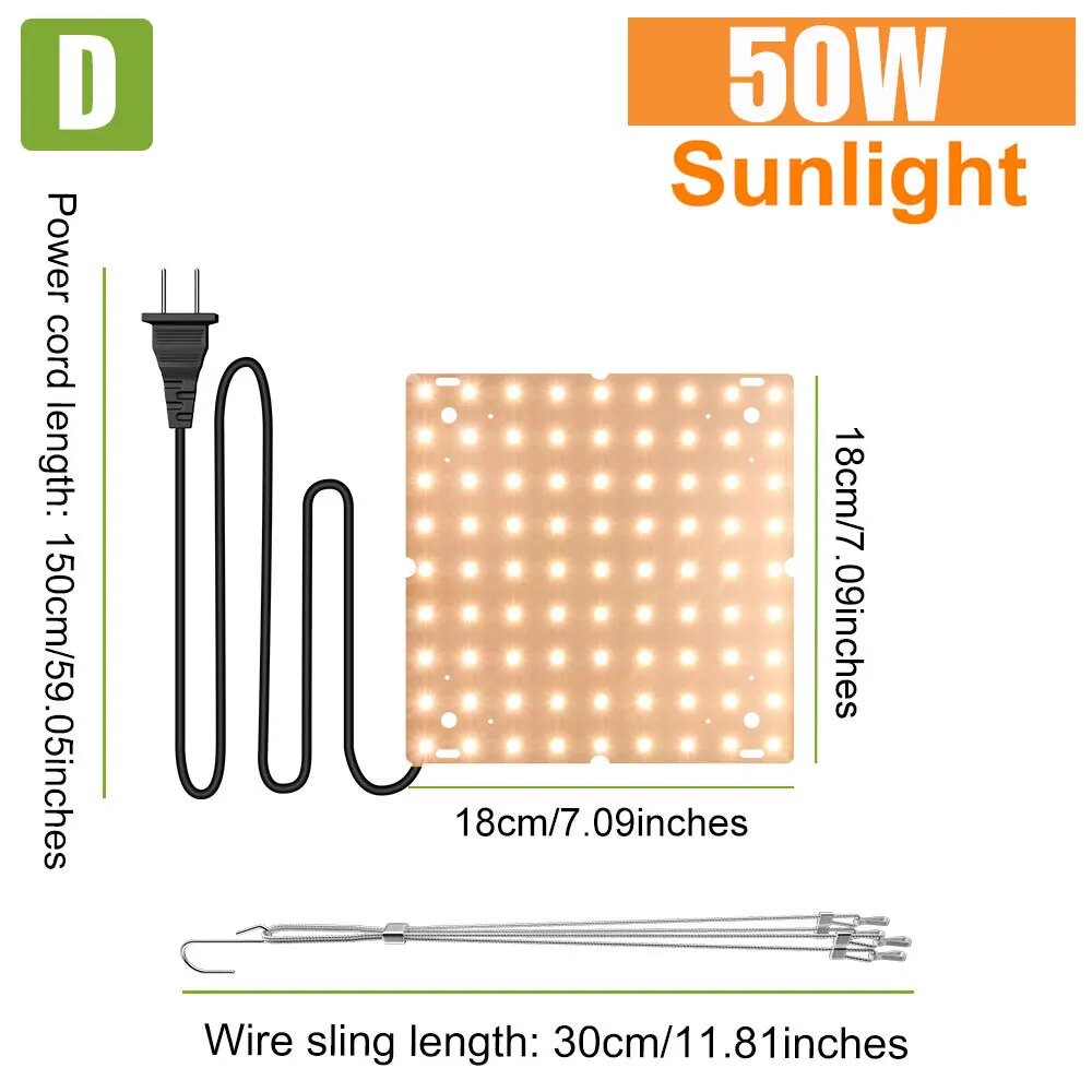 CanLing 100W LED Фитолампа Quantum Board D Sunlight 50W, US plug