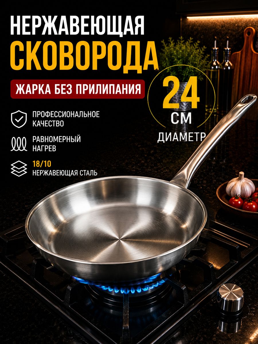 Сковорода 24 см 1 шт нержавеющая сталь