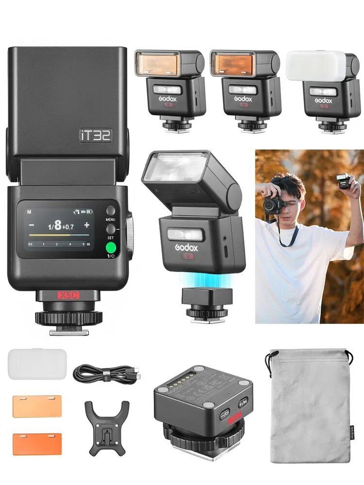Вспышка Godox iT32 для камер Canon X5C TTL HSS мини накамерная вспышка в комплекте
