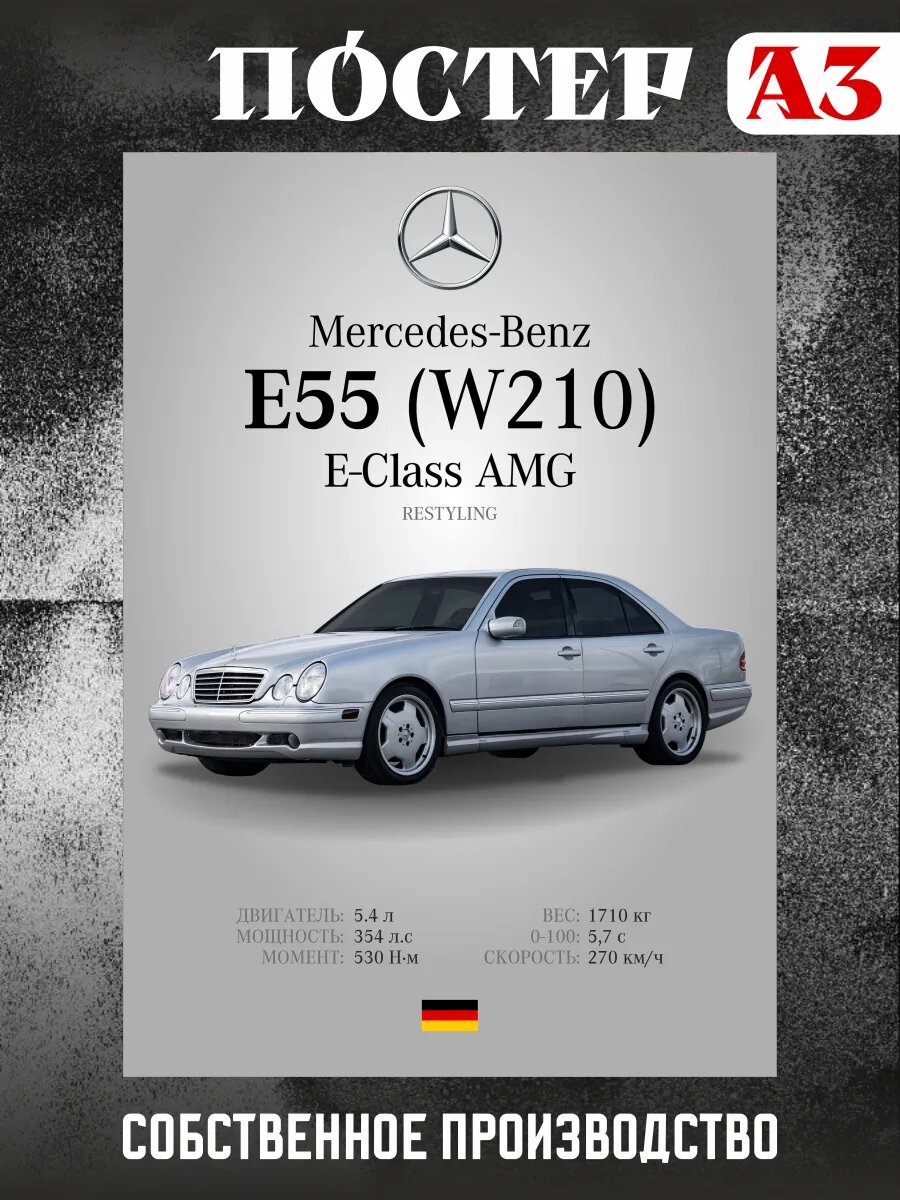 Постер на стену интерьерный А3 Mercedes E55 W210 E-Class AMG