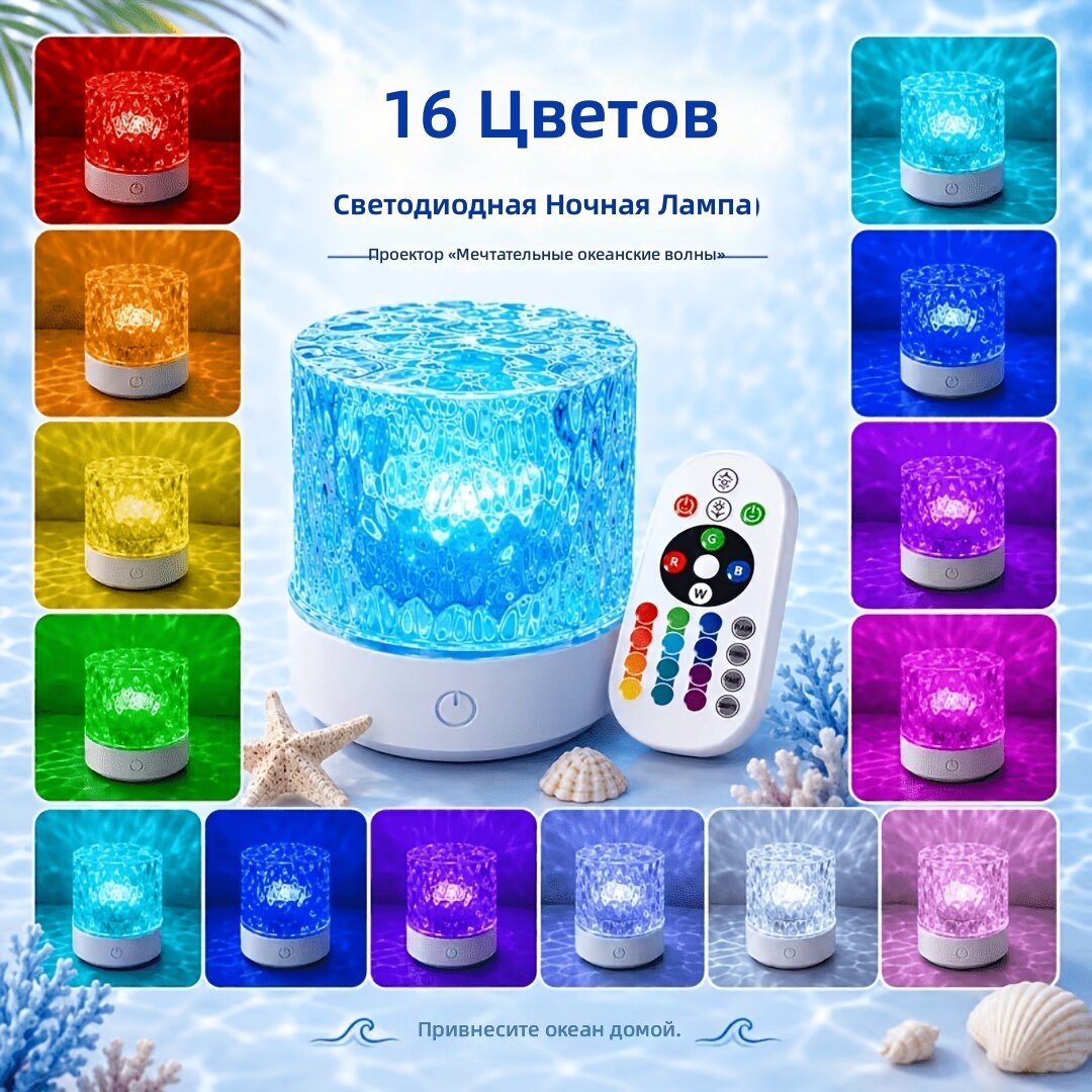 Ночник-проектор в форме куба с эффектом северного сияния и водной ряби, сенсорное управление и смена цветов, комплектация с пультом дистанционного управления, декоративная прикроватная и настольная подсветка, 1 шт.