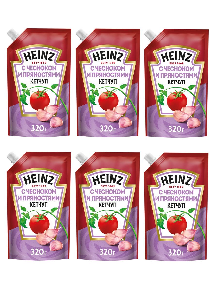 Heinz Кетчуп c чесноком и пряностями, 320 гр, 6 шт