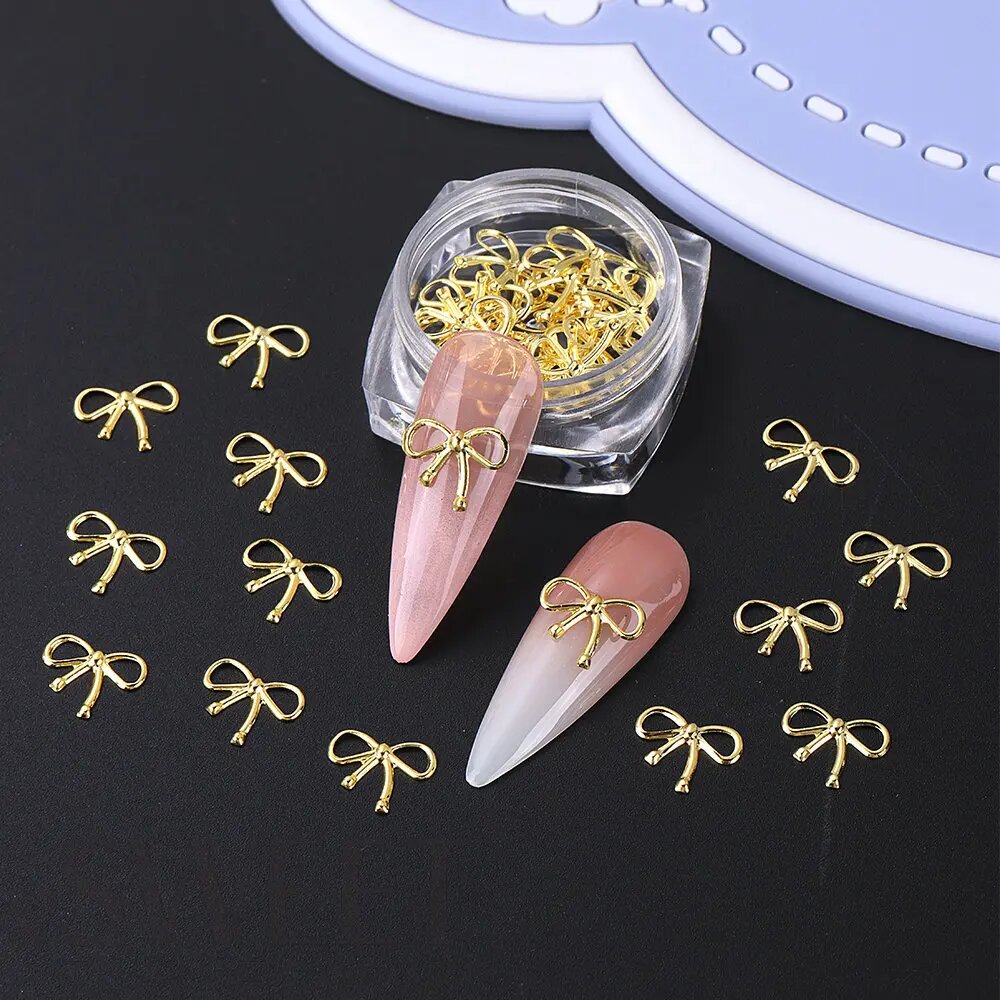 30 шт./кор. 3D металлические банты для ногтей MAFANAILS золотые/серебряные boxed