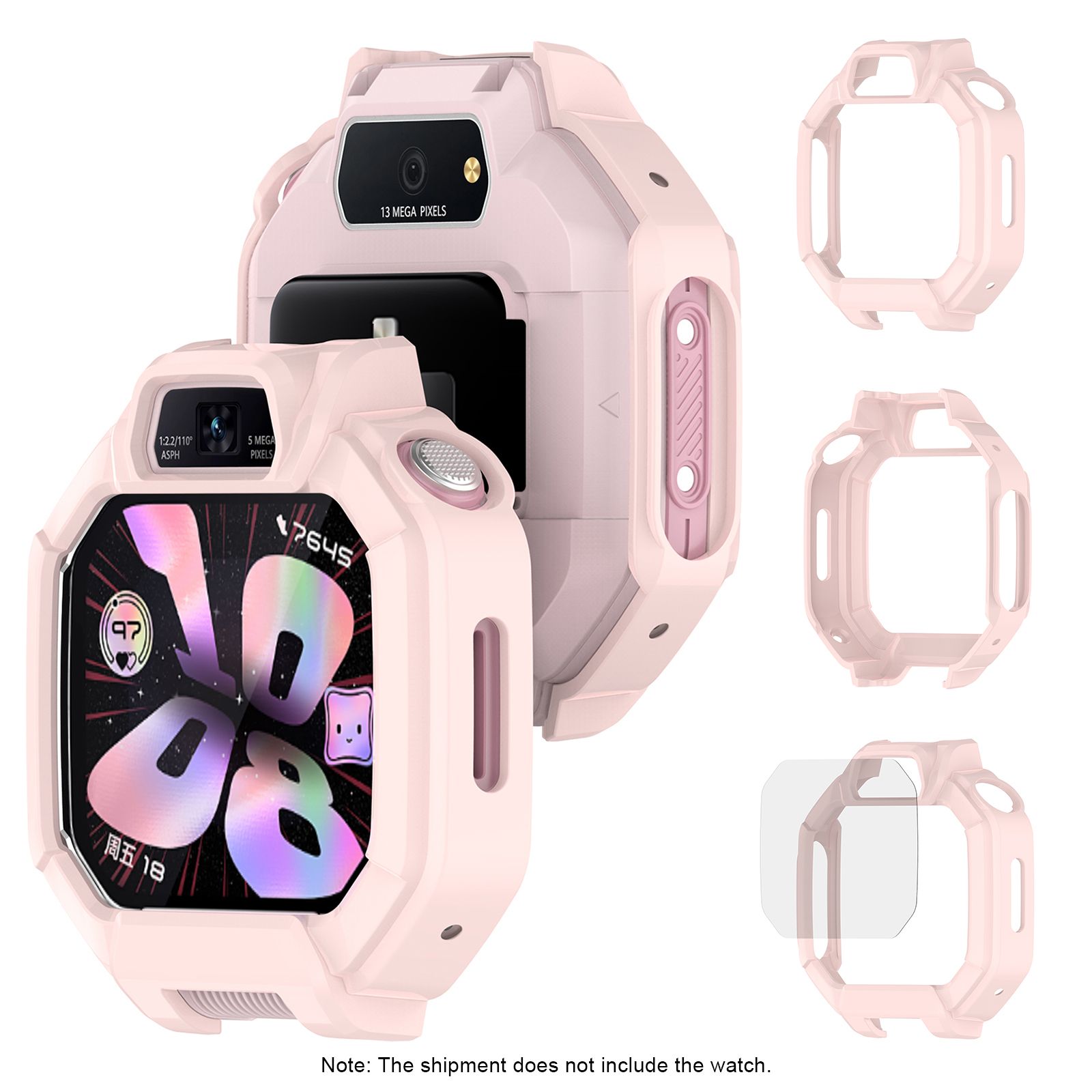 Чехол и защитная плёнка для Huawei Watch Kids X1 и X1 Pro, полупрозрачный, розовый