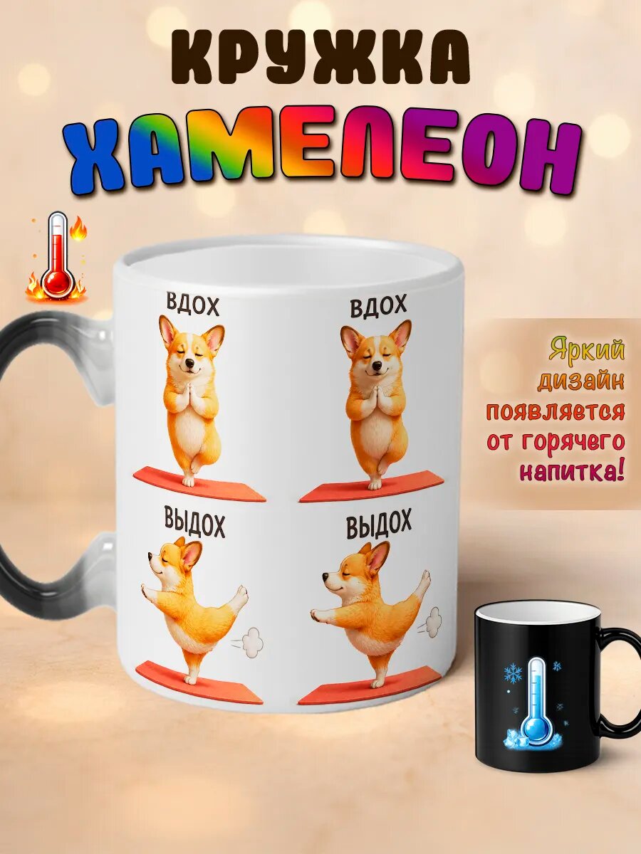 Кружка хамелеон Корги йога