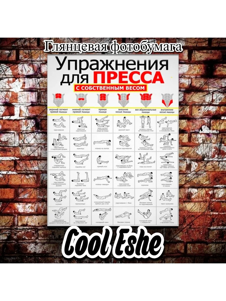 Постер "Упражнения для пресса с собственным весом" А1