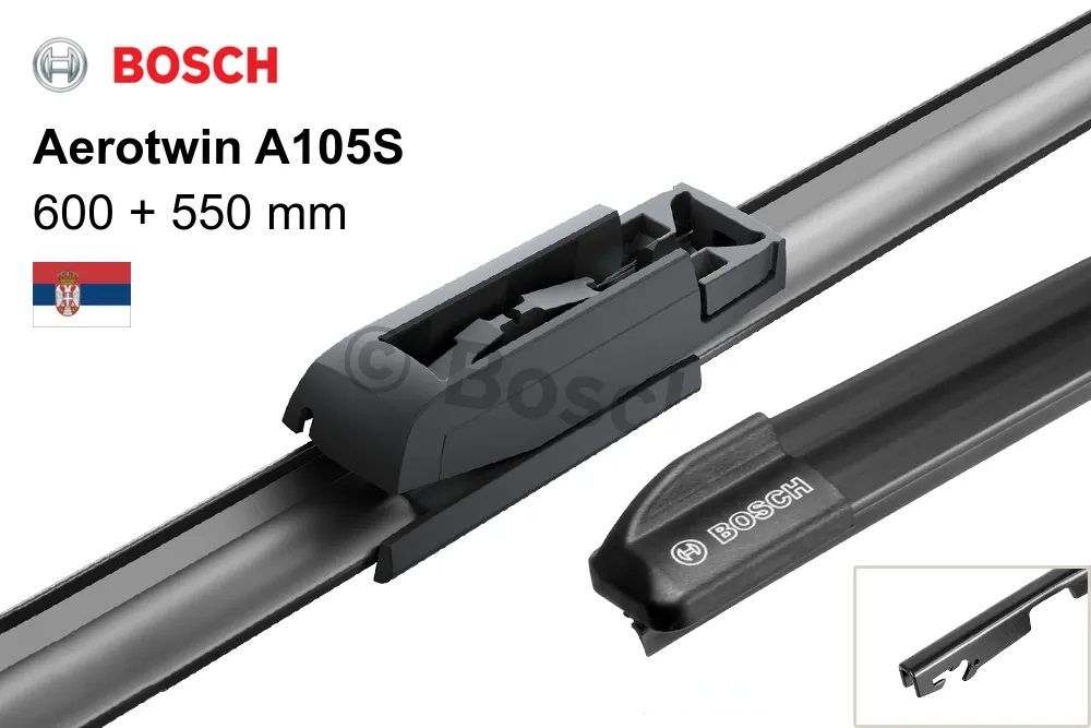 Щетки стеклоочистителя Bosch Aerotwin A105S (3397014119), бескаркасные, 600мм + 550мм, 2 шт, Claw, для Audi R8