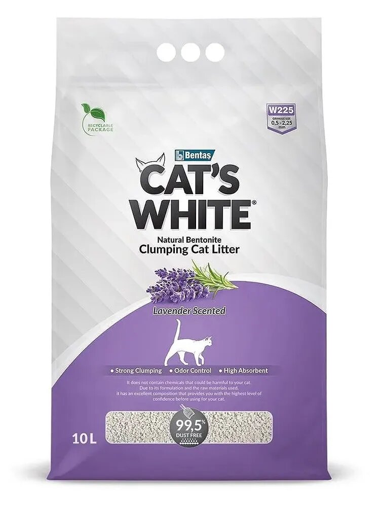 CAT'S WHITE Наполнитель Глиняный Комкующийся Лаванда 8500г.