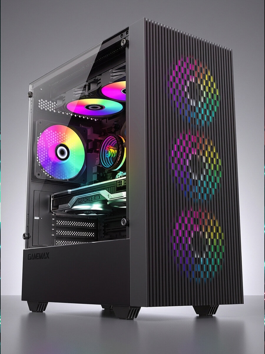 Корпус для ПК GAMEMAX Edge без БП Micro-Tower, Micro-ATX, закаленное стекло, 1*120 RGB, без БП