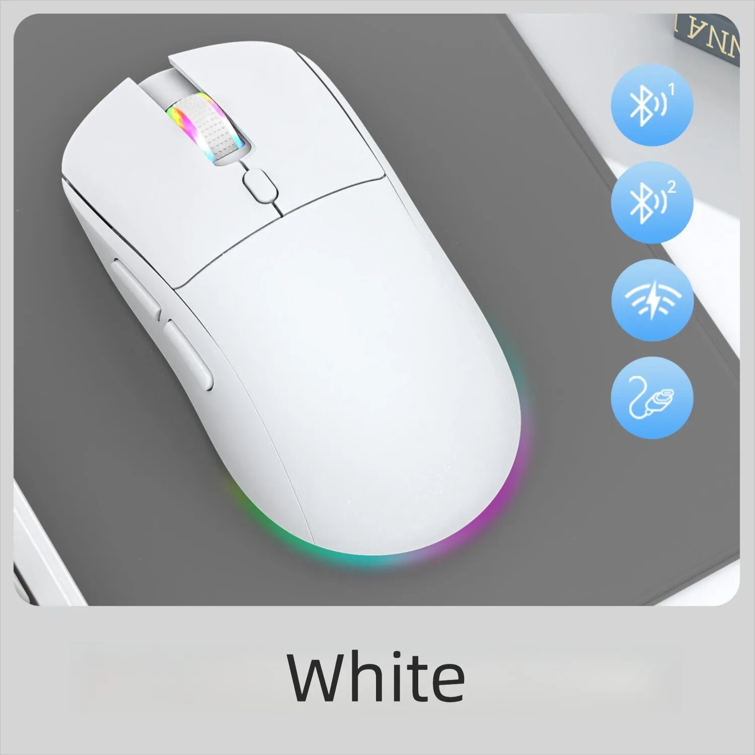 Беспроводная RGB игровая мышь 6 кнопок 4800 DPI Белый, WHITE