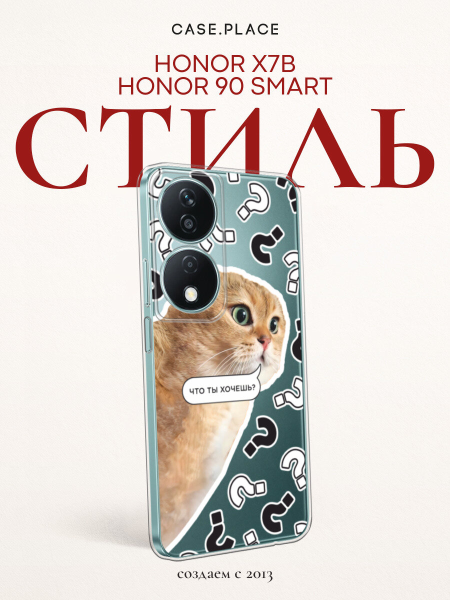 Чехол на Honor X7B/90 Smart / Хонор X7B/90 Smart с принтом С котом парный, прозрачный