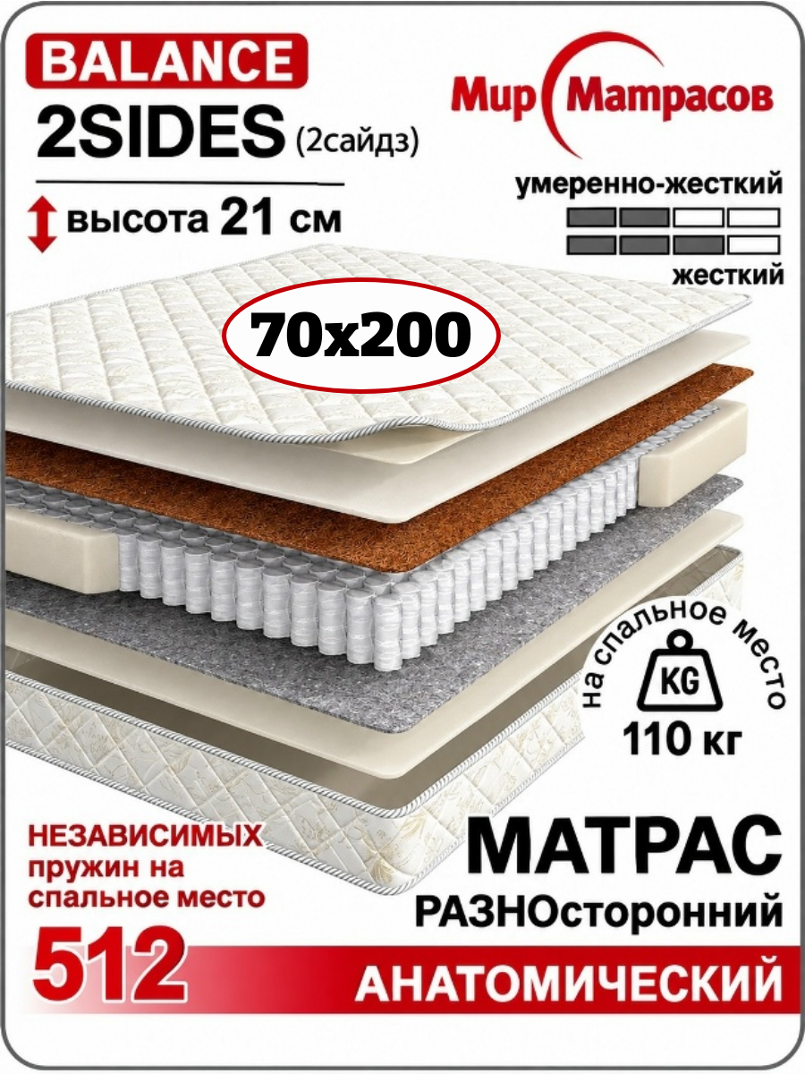Матрас 70х200 Balance 2Sides пружинный, ортопедический, разносторонний