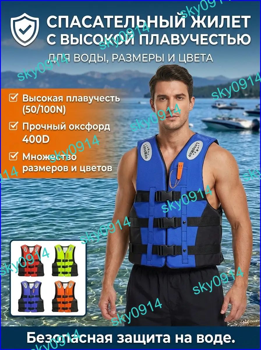 Спасательный жилет размер 9 (L) синий, защита от ударов, регулировка ремней, светоотражающие элементы для взрослых