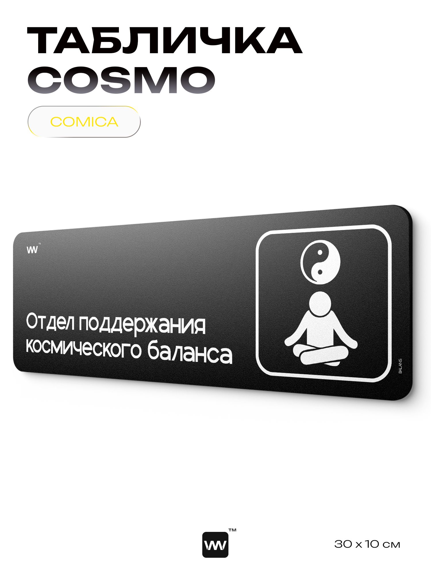 Табличка "Отдел поддержания космического баланса", шуточная прикольная табличка на дверь и стену черная, для офиса и дома, COSMO COMICA, 30х10 см, Айдентика Технолоджи