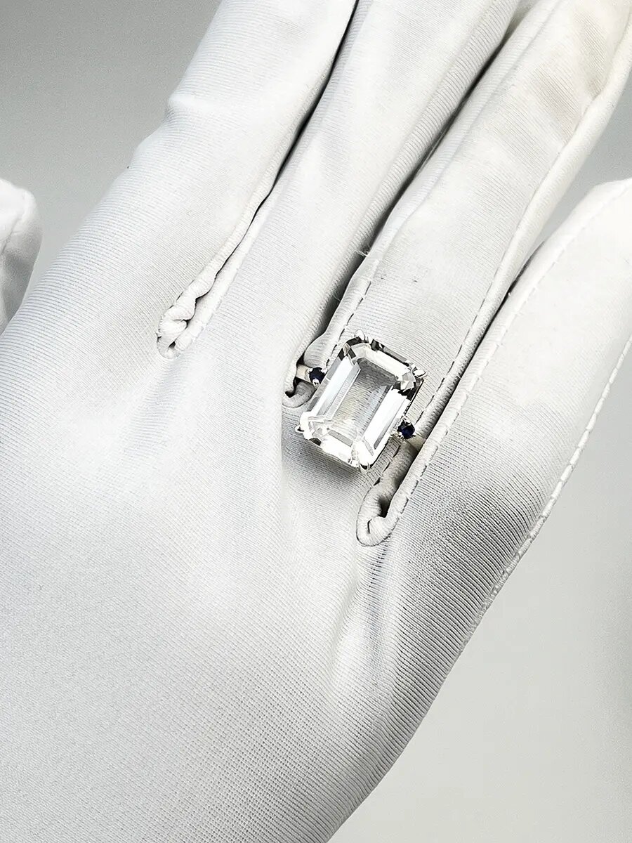 Кольцо, горный хрусталь, сапфир синтетический