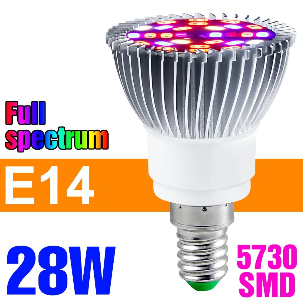 Светодиодная лампа E14 28W Full Spectrum для растений
