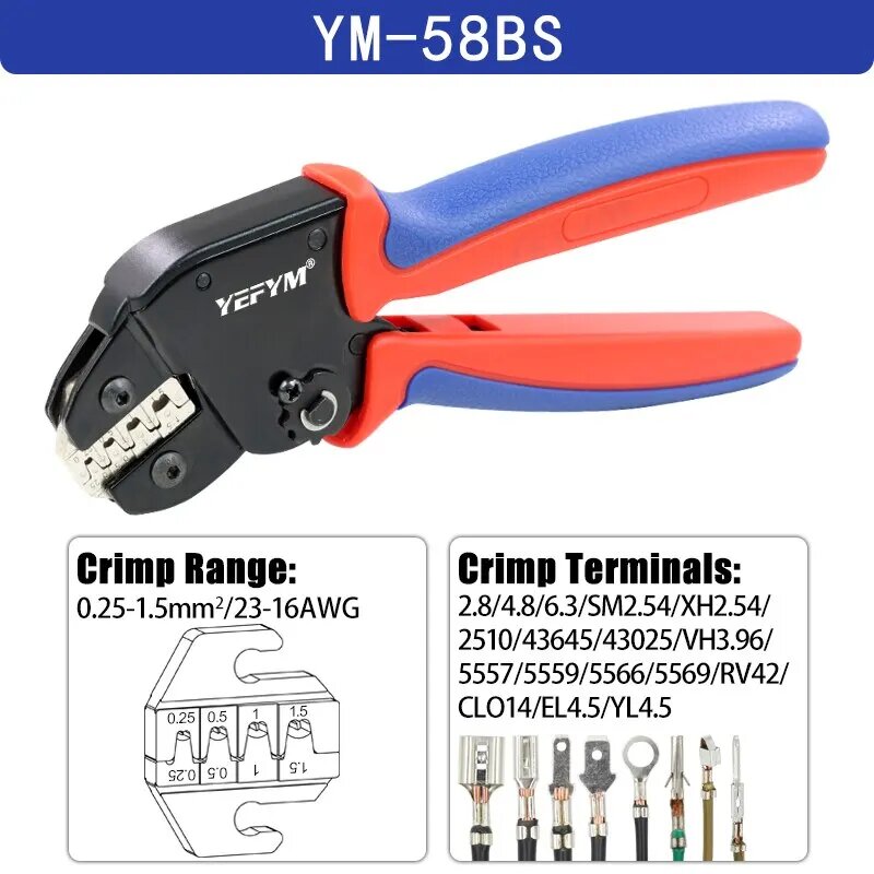 Обжимные плоскогубцы YEFYM YM-58BS, 0.25-1.5mm²/23-16AWG