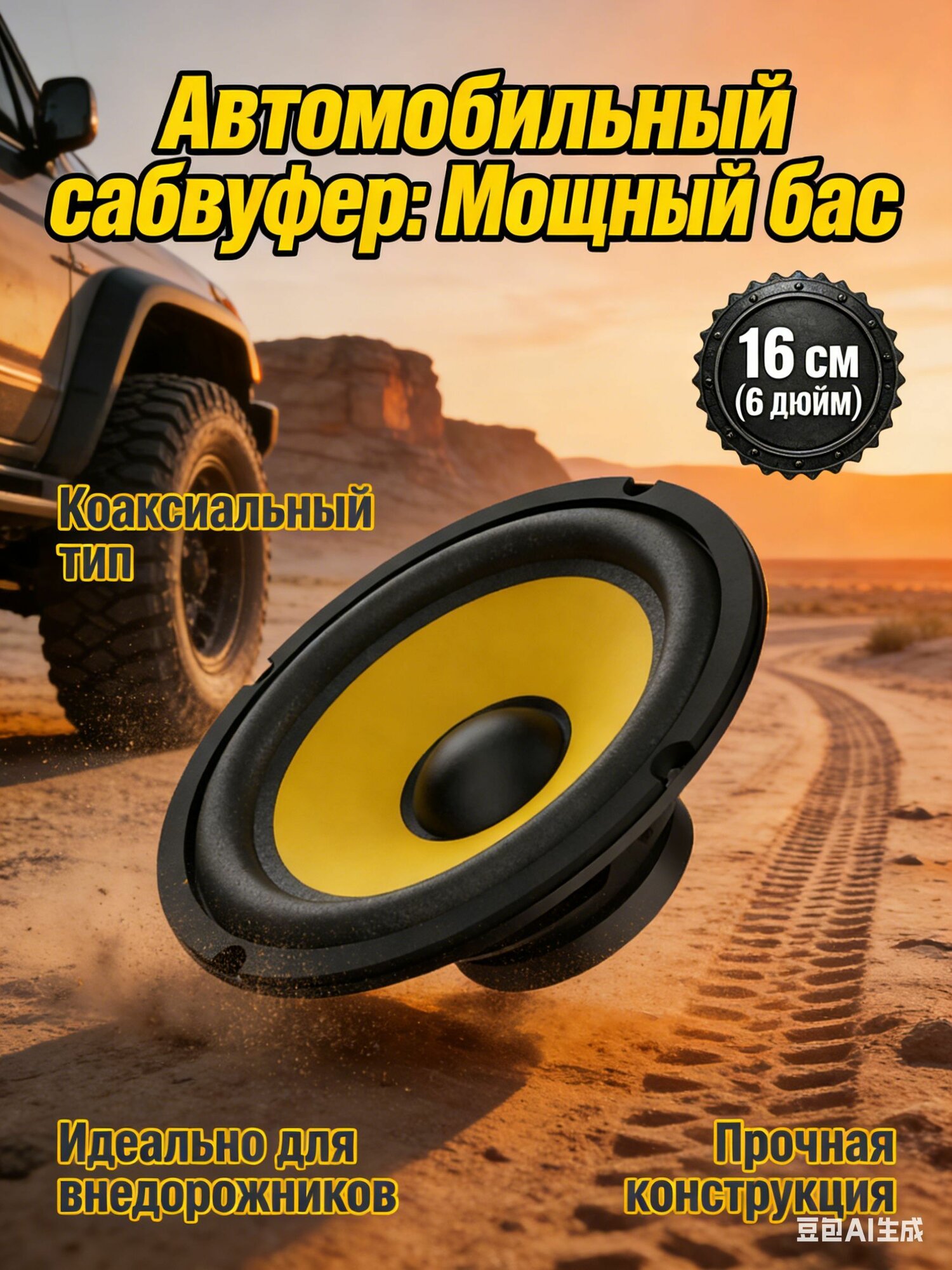 Пассивный сабвуфер 16 см (6 дюймов) для автомобиля — низкочастотный динамик для автозвука, мощный бас, 1 шт!