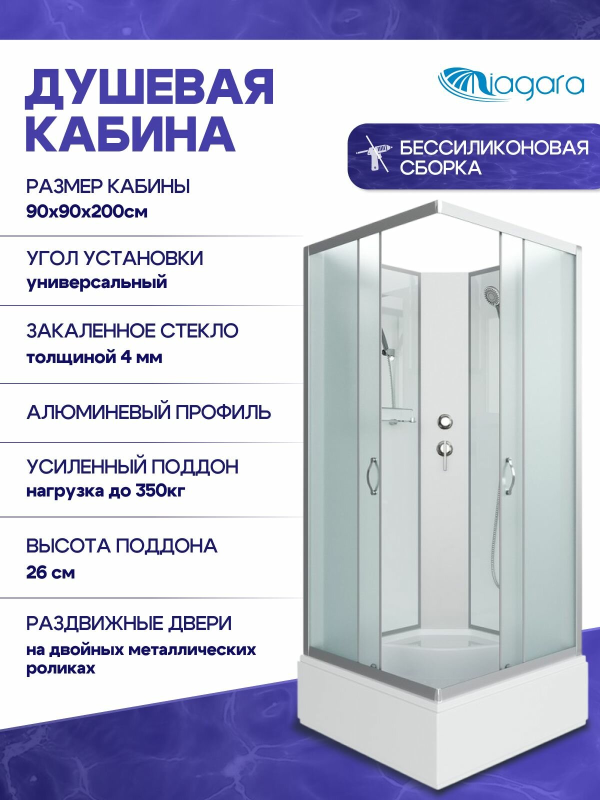 Душевая кабина Niagara NG-1108-14BK (900х900х2000) без крыши, средний поддон