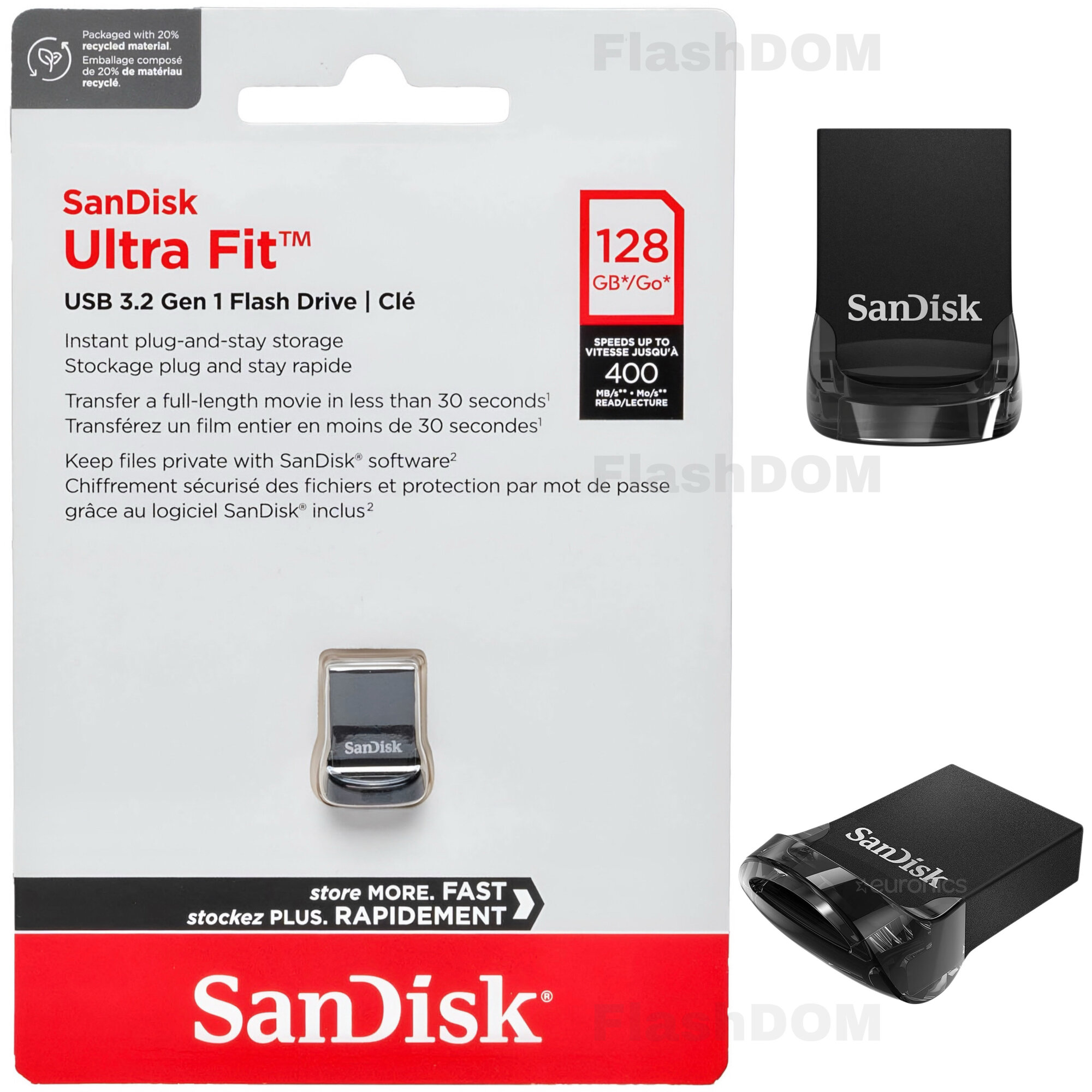 Флеш-накопитель SanDisk USB 3.2, 128 ГБ Flash Drive Ultra Fit 400мб/с