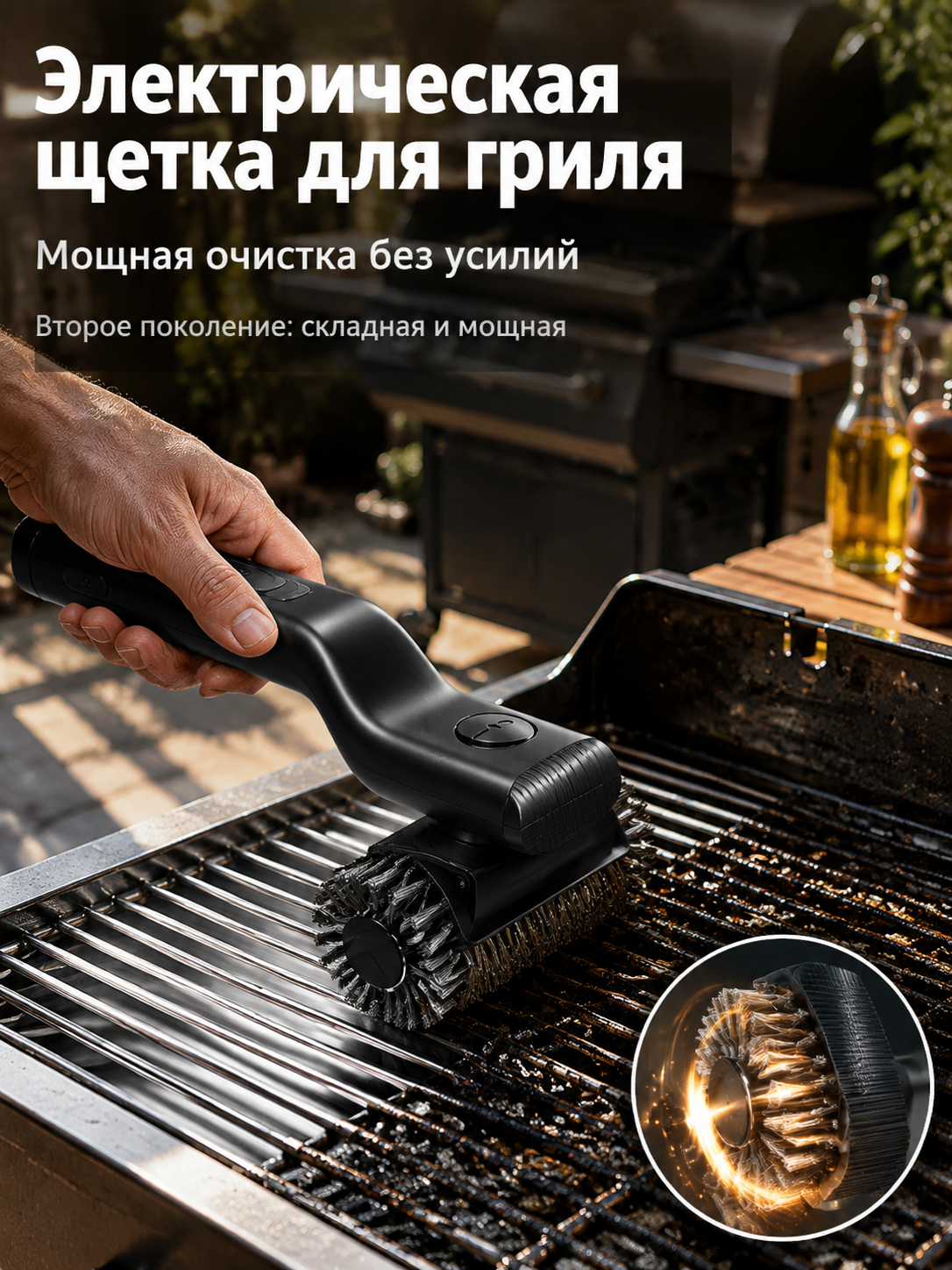 Складная электрическая щетка для барбекю, очиститель тяжелого масла, инструмент для чистки сетей для барбекю