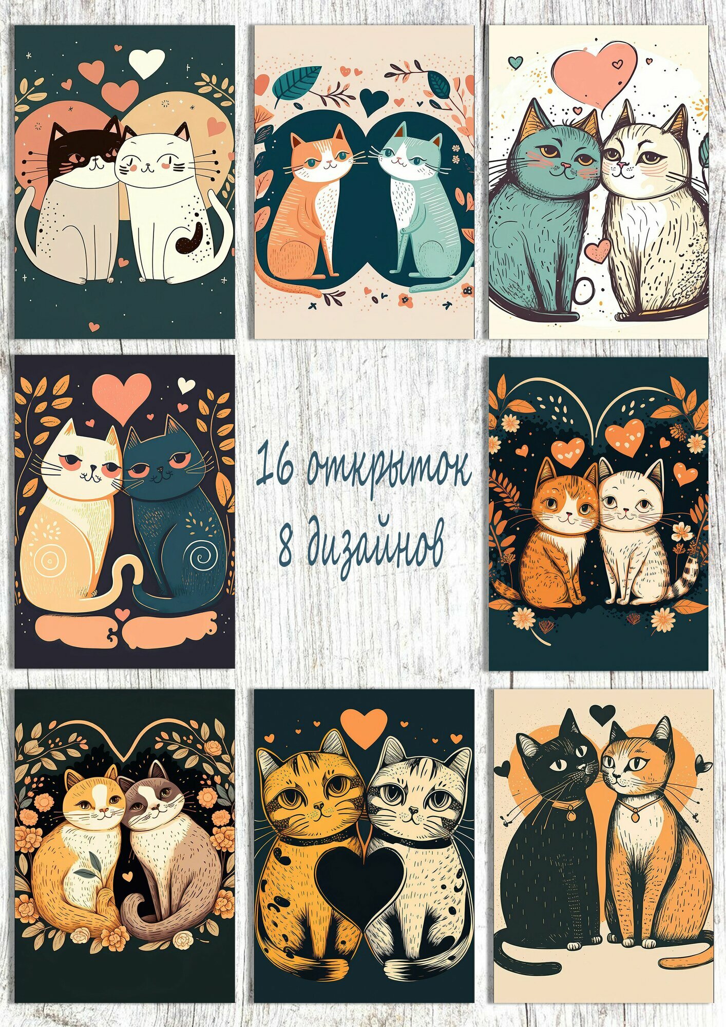 Открытки котики, 16 штук