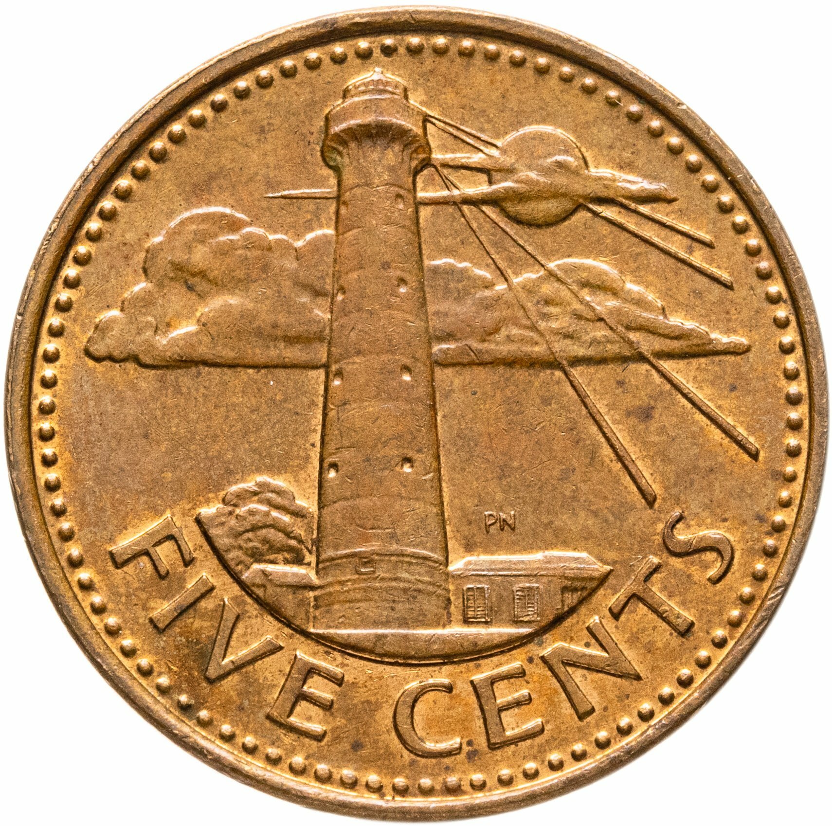 Барбадос 5 центов cents 1988, Латунь, в сохранности XF-AU