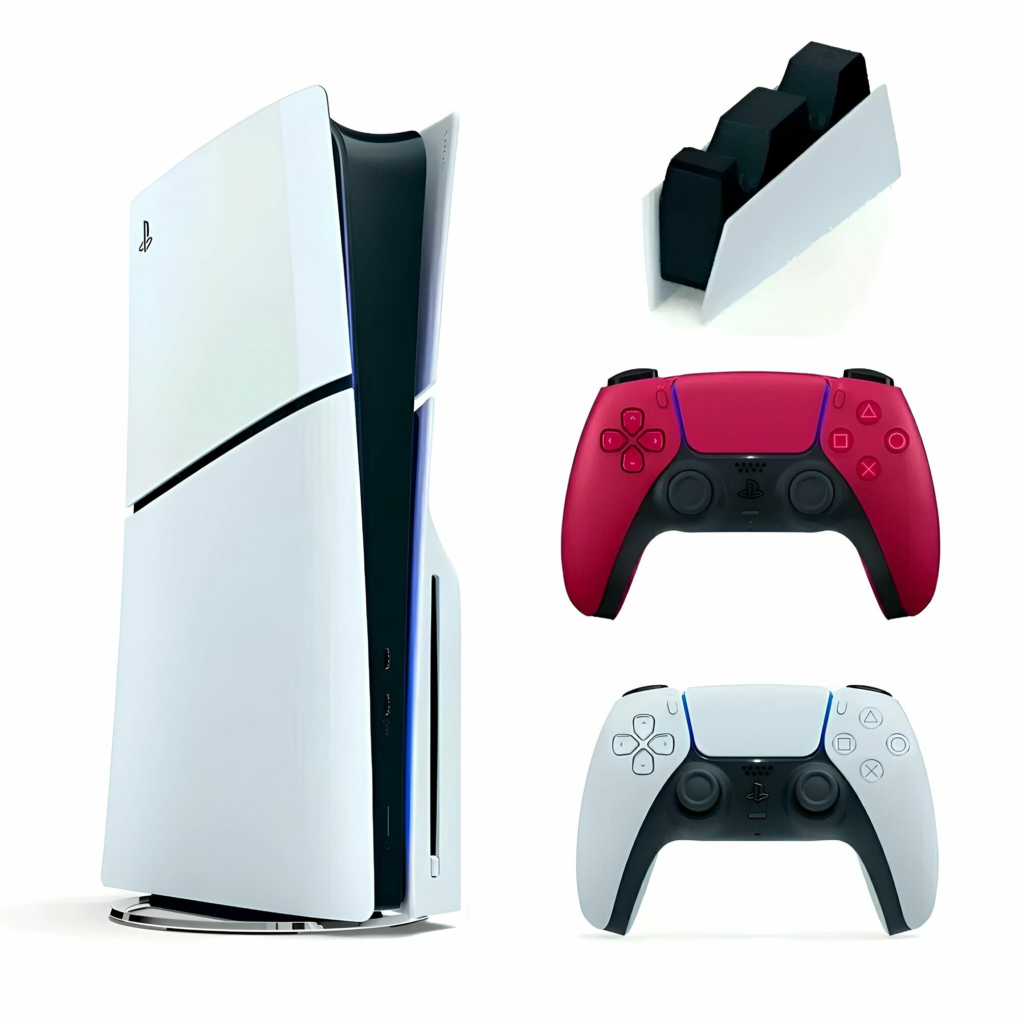 Sony PlayStation 5 PS5 Slim 4K с дисководом + 2-й геймпад красный + ЗУ, 1 ТБ, 1-я ревизия