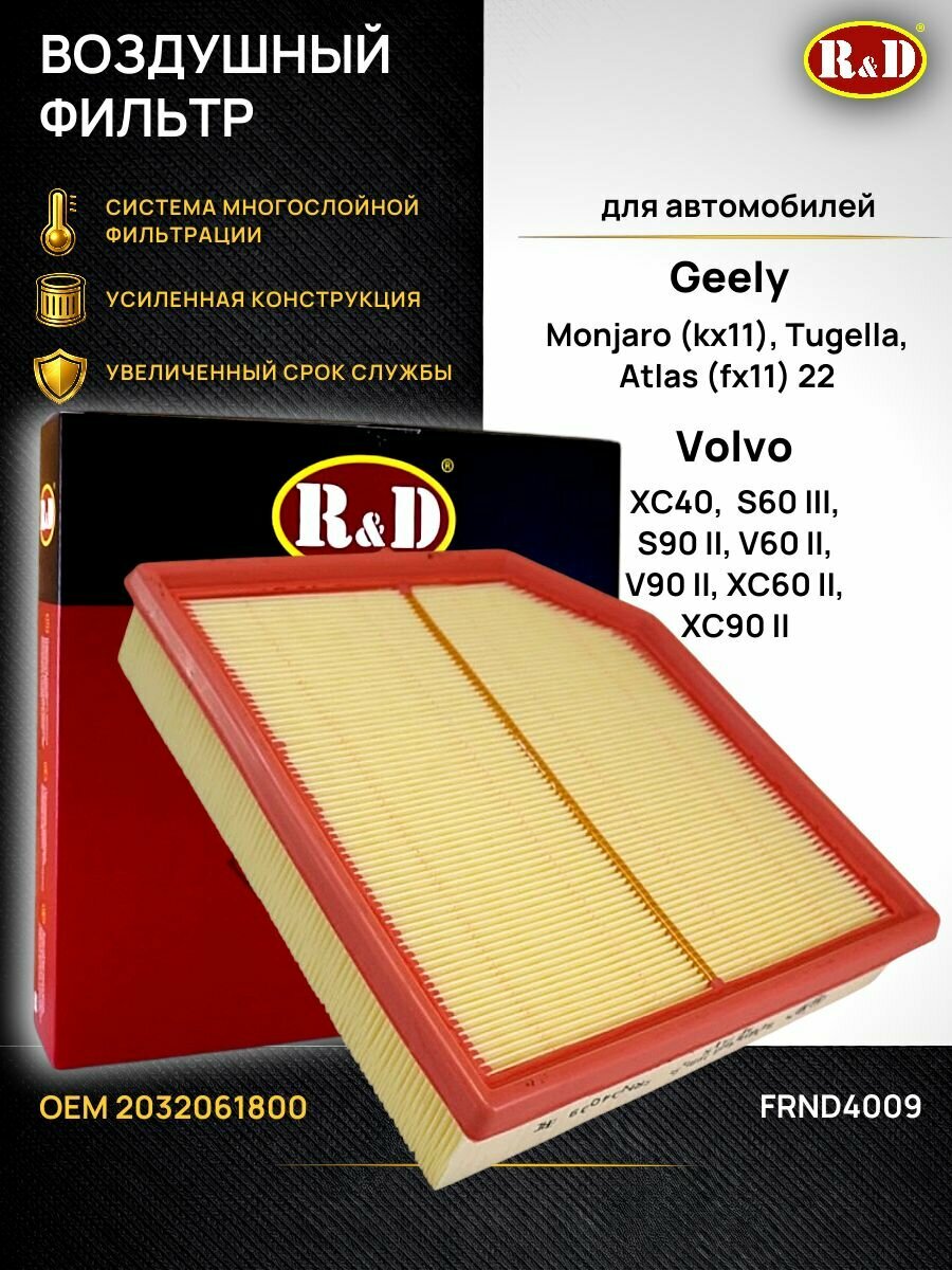 Фильтр воздушный Geely Monjaro (kx11), Tugella, Atlas (fx11) 22, Volvo xc40, Volvo S60 3, S90 2, V60 2, V90 2, XC60 2, XC90 2/Джили Монжаро, Тугелла, Атлас, Вольво