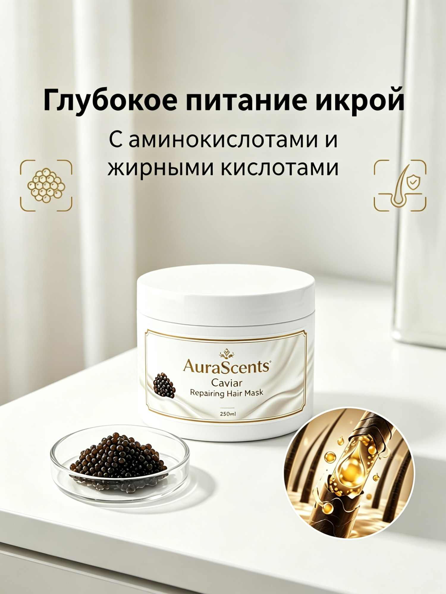 Маска для волос с экстрактом икры, 250ml, Профессиональная восстанавливающая маска