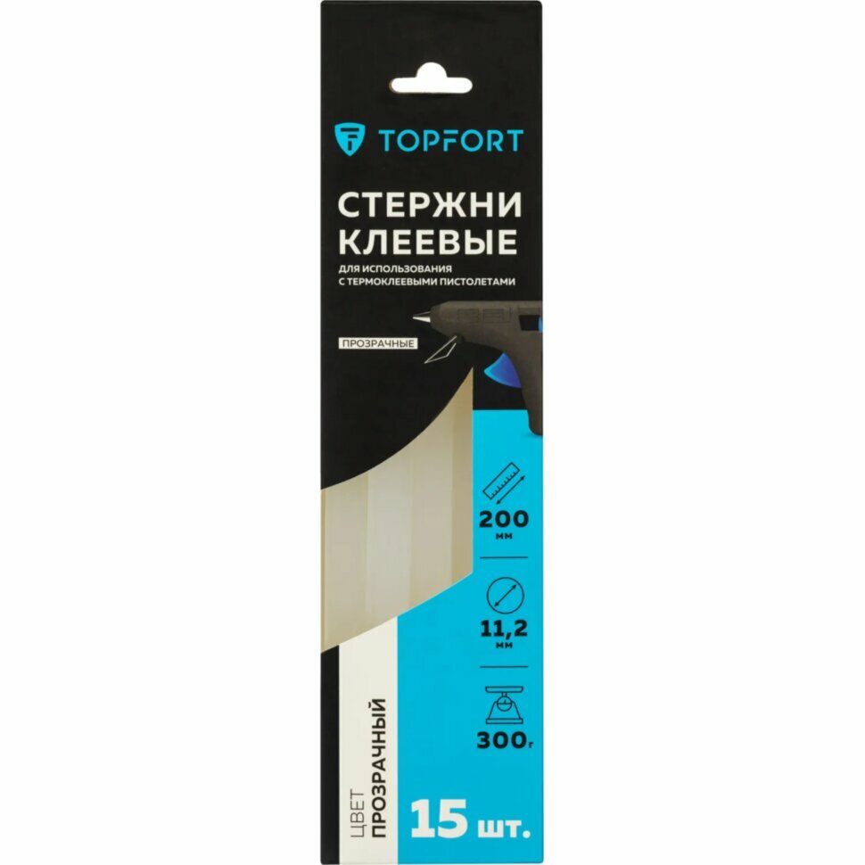 Стержни клеевые прозрачные 11x200, упаковка 15 штук, Topfort, 2128933