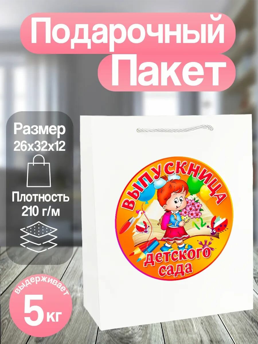 Пакет подарочный Выпускной 2026 Детский сад, упаковка для подарка, 26х31 см